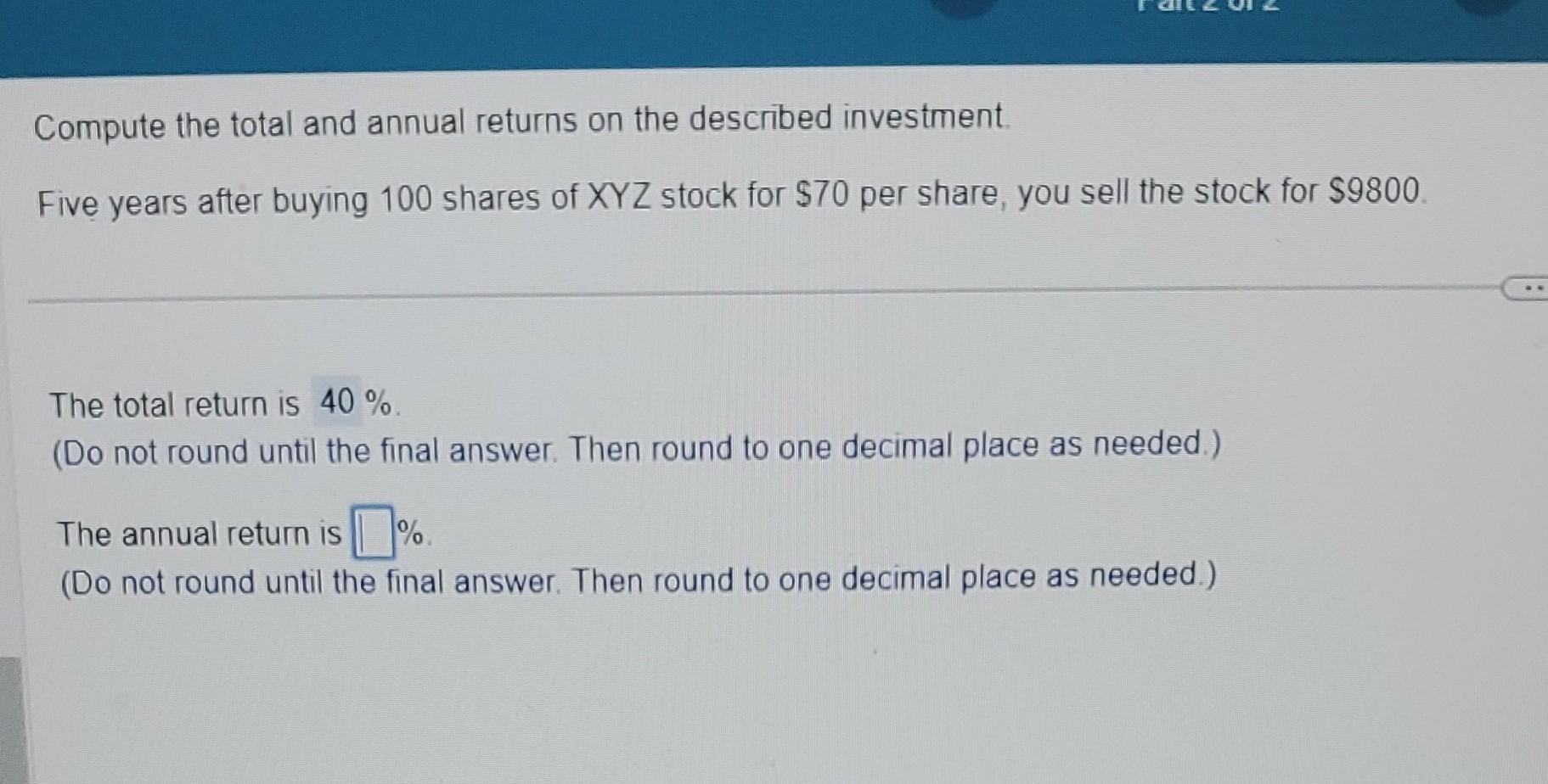 Solved Compute the total and annual returns on the described | Chegg.com