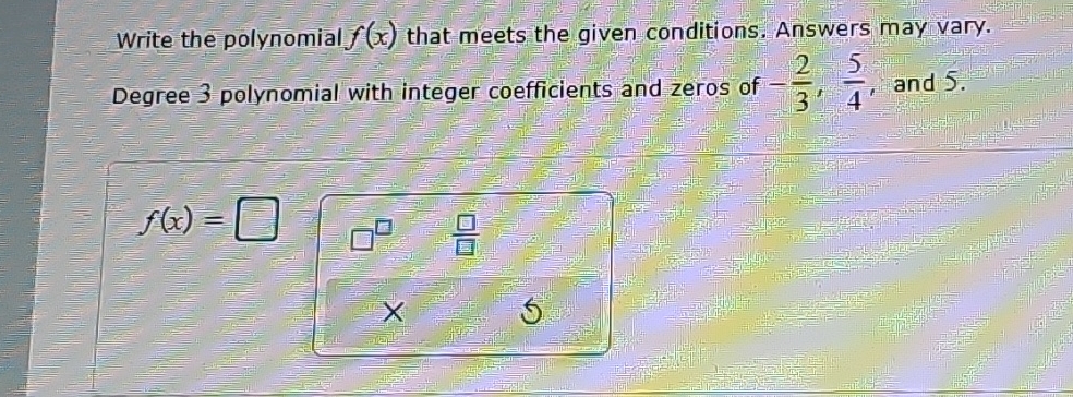 Solved Write the polynomial f(x) ﻿that meets the given | Chegg.com