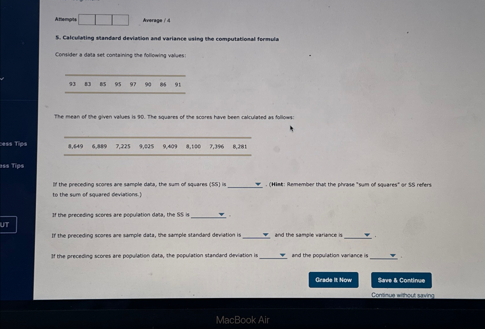Solved AttemptsAverage / 45. ﻿Calculating standard deviation | Chegg.com