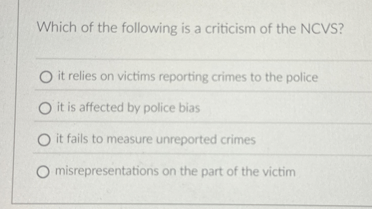 Solved Which of the following is a criticism of the NCVS?it | Chegg.com