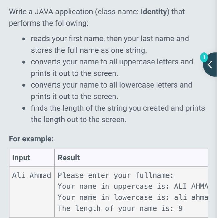 Solved Write A Java Application Class Name Identity That 