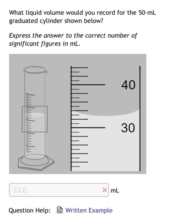 Solved What liquid volume would you record for the 50−mL | Chegg.com