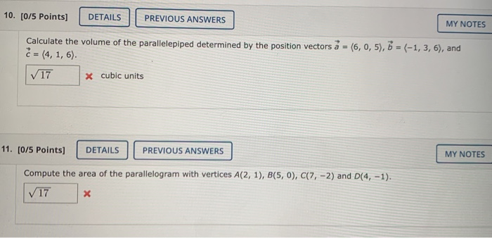 Solved 10. [0/5 Points) DETAILS PREVIOUS ANSWERS MY NOTES | Chegg.com