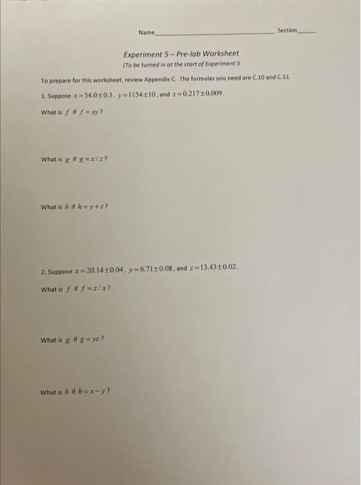 Solved Experiment 5 -Pre-fab Worksheet Tto be fumed in of | Chegg.com