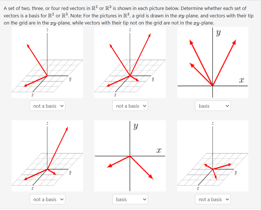 Solved A set of ﻿two, three, or ﻿four red vectors | Chegg.com