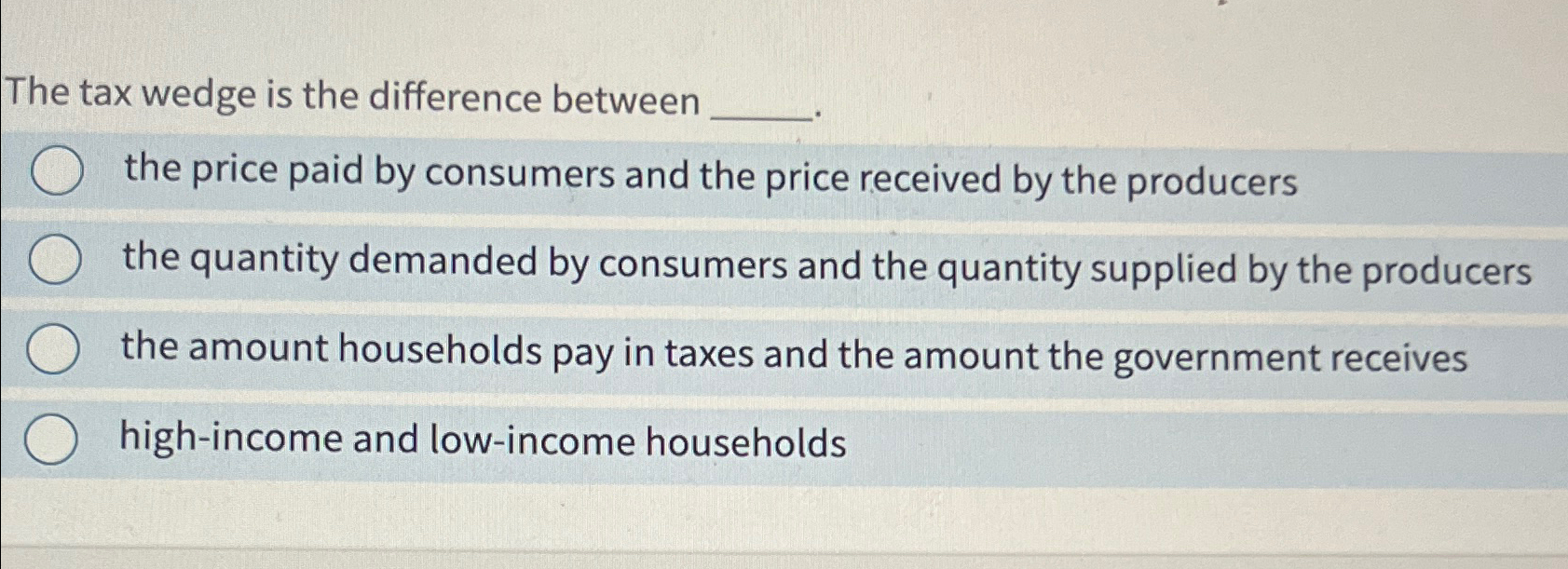 Solved The tax wedge is the difference betweenthe price paid | Chegg.com