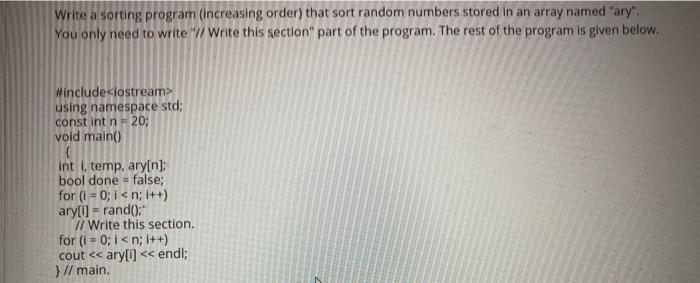Solved Write a sorting program (increasing order) that sort | Chegg.com