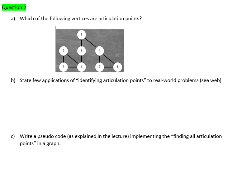 Solved a) ﻿Which of the following vertices are articulation | Chegg.com