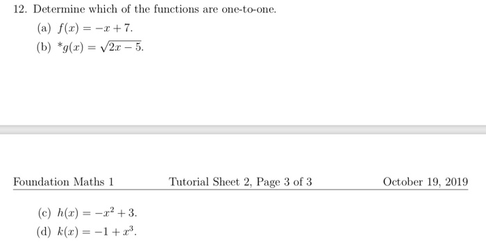 Solved 12. Determine which of the functions are one-to-one. | Chegg.com