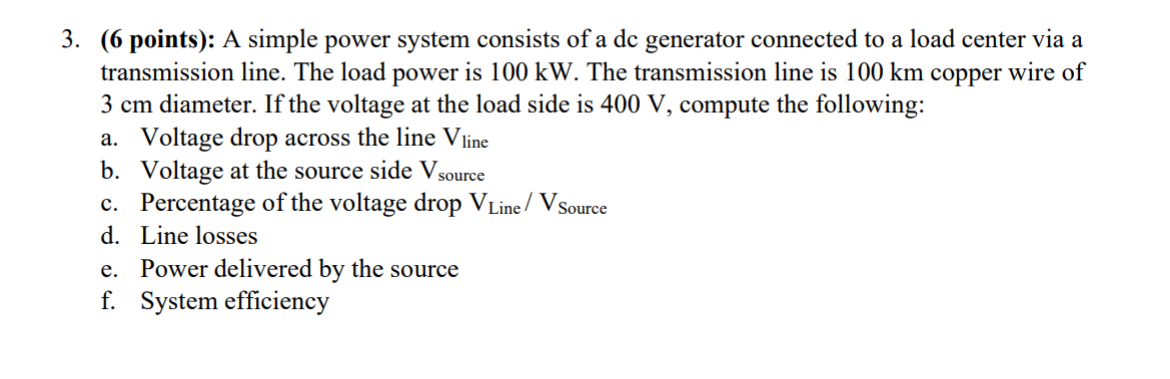 Solved (6 ﻿points): A simple power system consists of a dc | Chegg.com