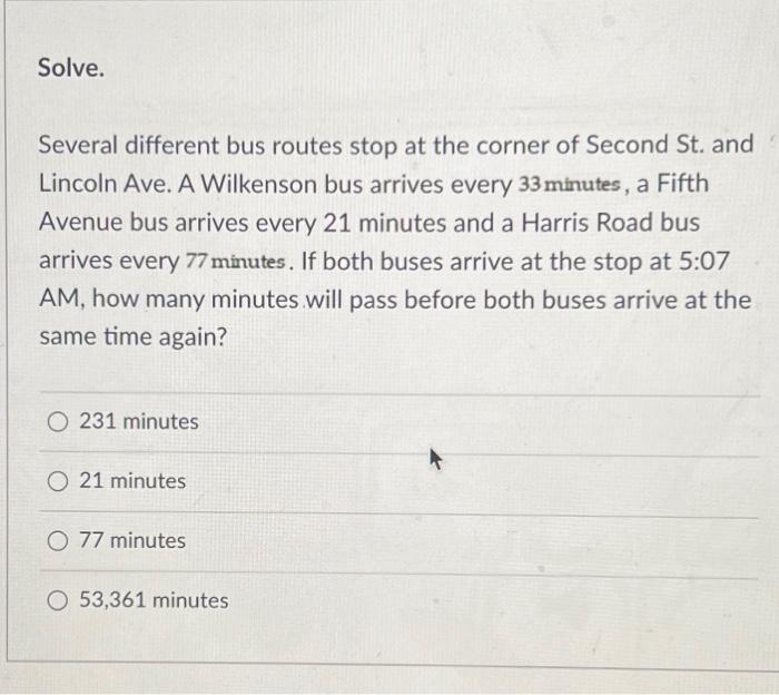 Solved Solve. Several different bus routes stop at the | Chegg.com