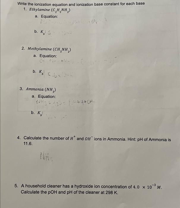 Solved Write the ionization equation and ionization base | Chegg.com