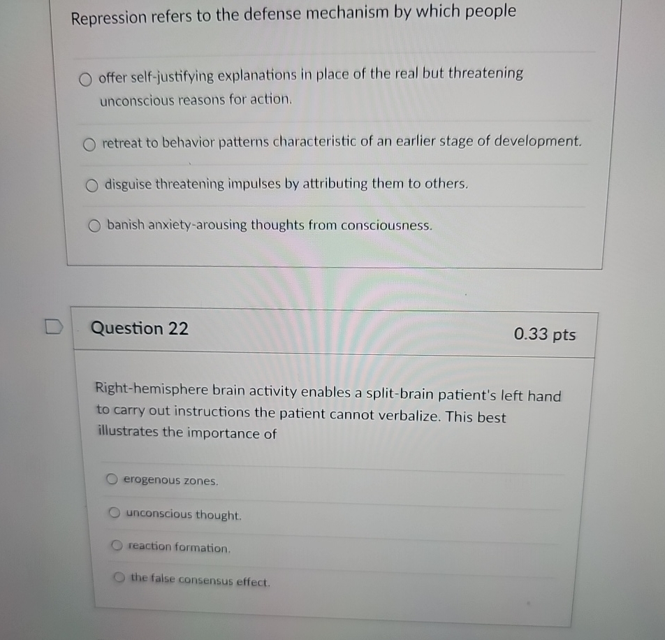 Solved Repression refers to the defense mechanism by which | Chegg.com