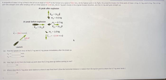 Solved At peak after explosion v2.1=(v1.)qtm3=0.3 kg (a) | Chegg.com