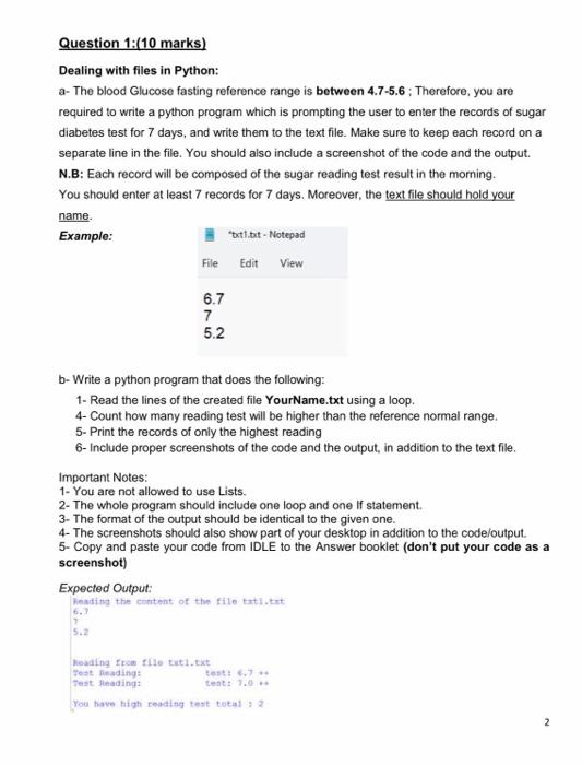 Solved Question 1:(10 marks) Dealing with files in Python: | Chegg.com