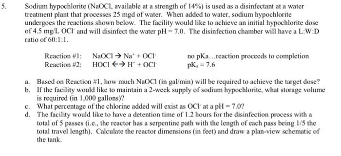 Solved 5. Sodium hypochlorite (NaOCl, available at a | Chegg.com