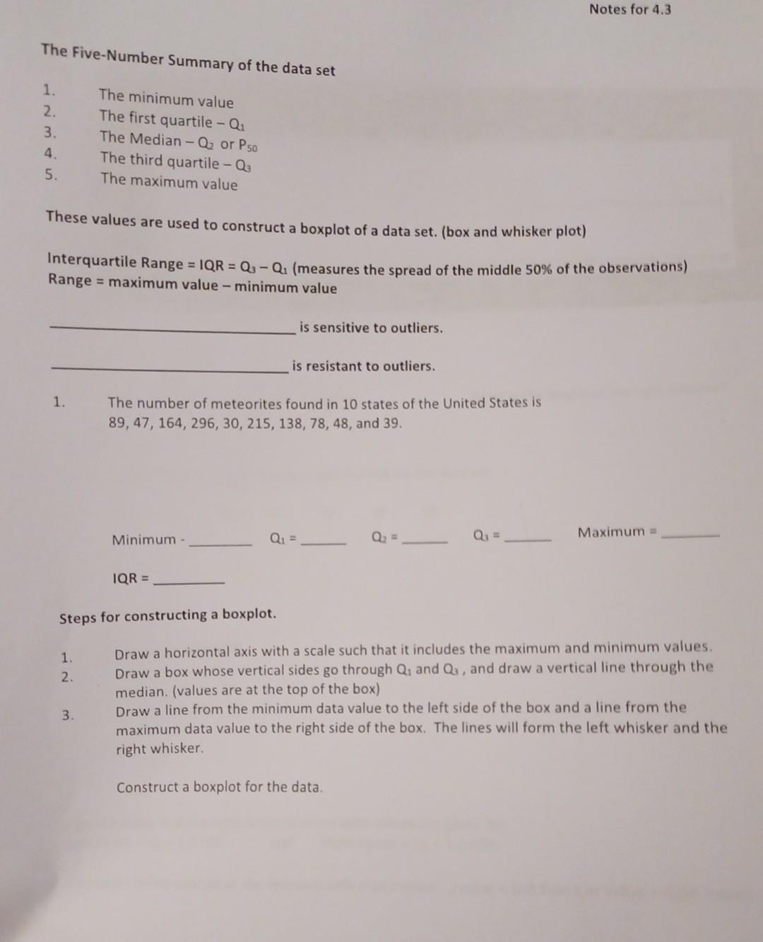 Solved The Five-Number Summary of the data set 1. The | Chegg.com