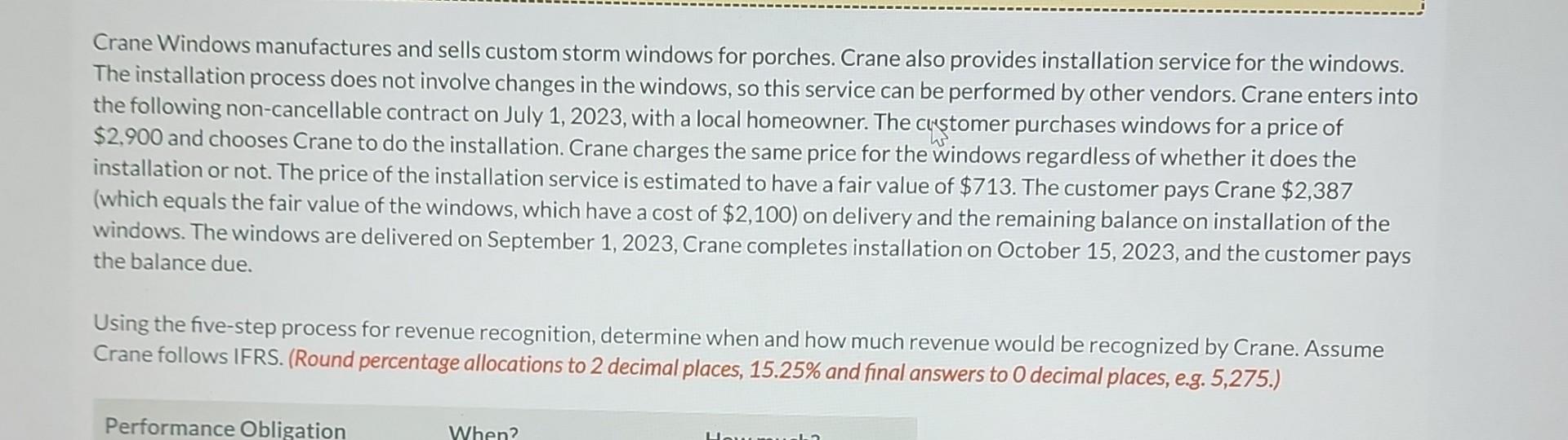 Solved Crane Windows manufactures and sells custom storm | Chegg.com