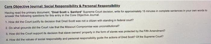 Core Objective Journal: Social Responsibility & | Chegg.com