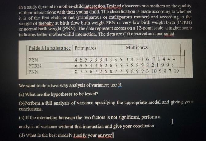 Solved In a study devoted to mother-child | Chegg.com