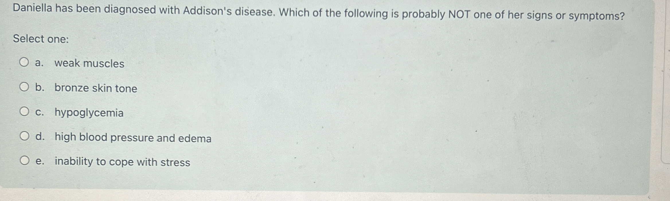 Solved Daniella has been diagnosed with Addison's disease. | Chegg.com