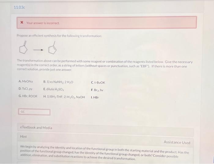 Solved 11.03c X Your answer is incorrect. Propose an | Chegg.com