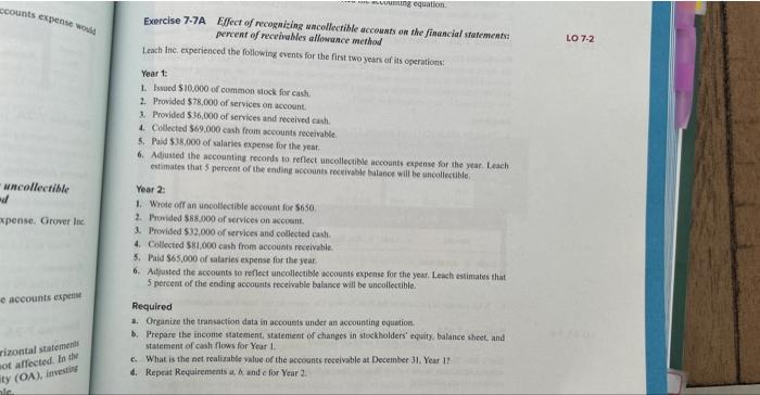 Solved Exercise 7-7A Effect of recognizing uncollectible | Chegg.com