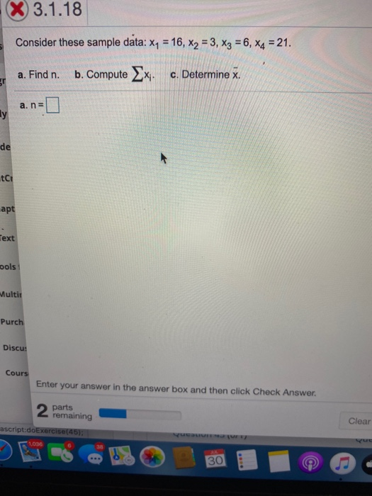 Solved X 3.1.18 Consider these sample data: X4 = 16, X2 = 3, | Chegg.com