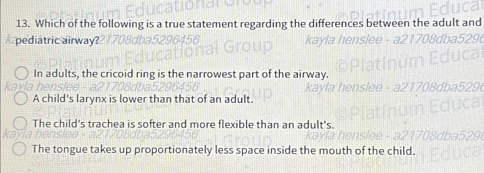 Solved Which of the following is a true statement regarding | Chegg.com