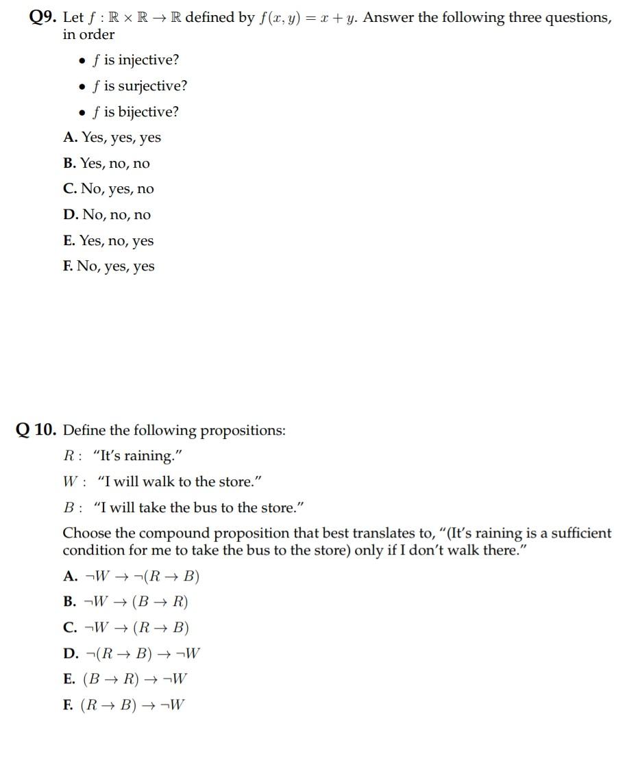 Solved Q9. Let f:R×R→R defined by f(x,y)=x+y. Answer the | Chegg.com