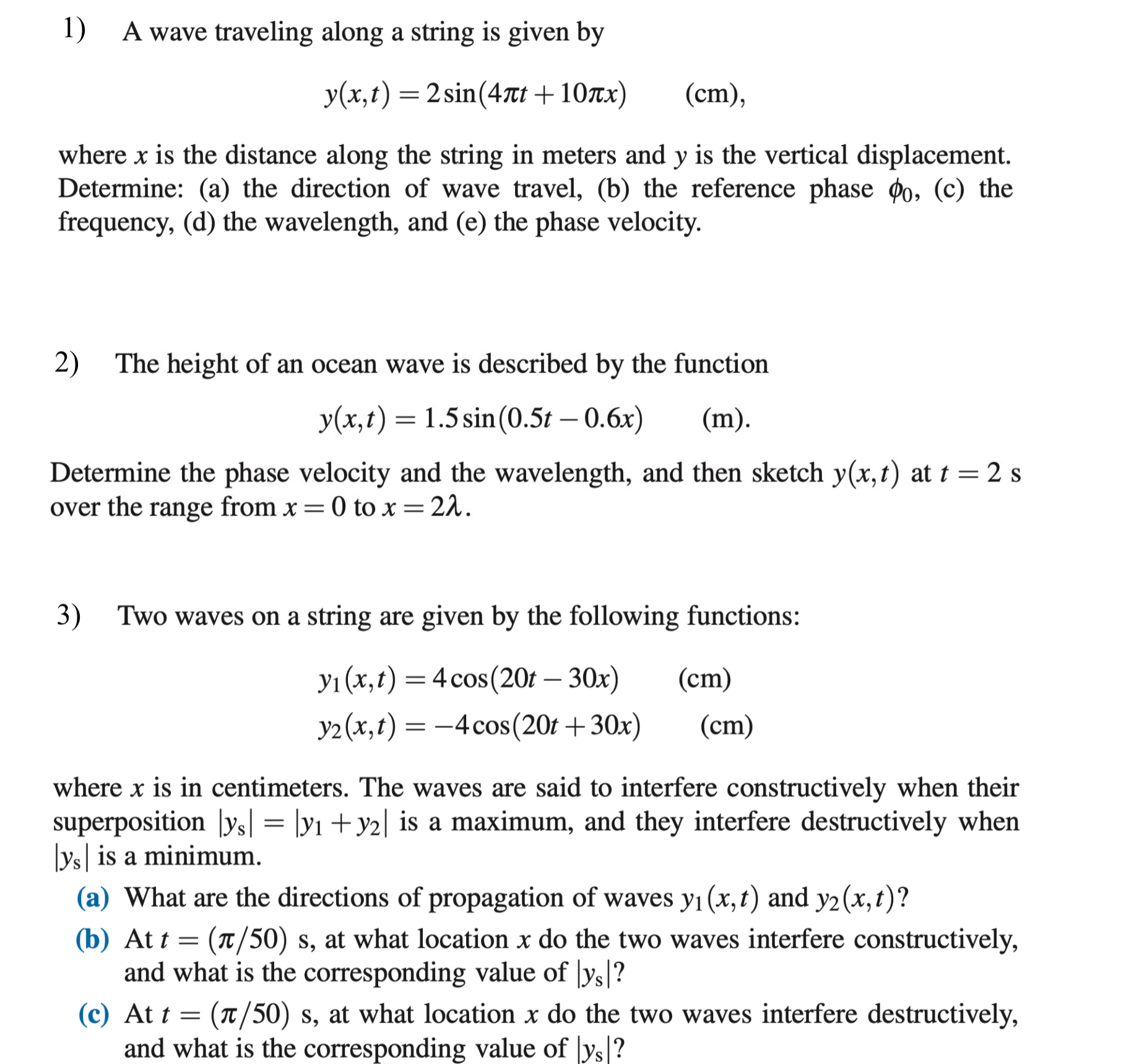 Solved A wave traveling along a string is given | Chegg.com