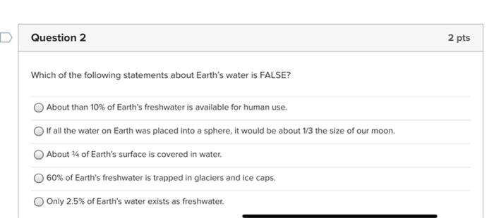 Solved Which of the following statements about Earth's water | Chegg.com