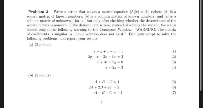 Solved Problem 3 Write A Script That Solves A Matrix 