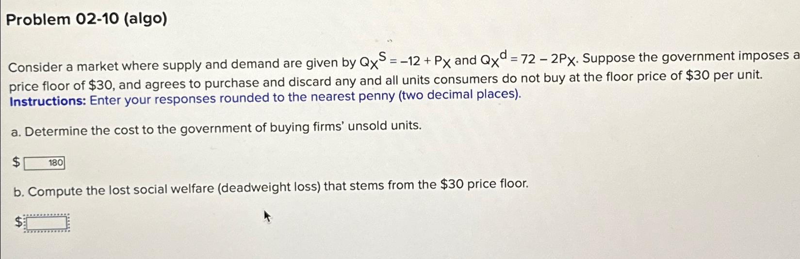 Solved Problem 02-10 (algo)Consider a market where supply | Chegg.com