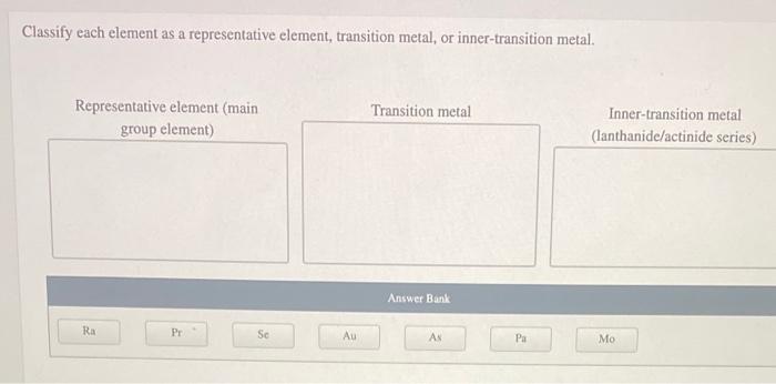 Solved Classify each element as a representative element, | Chegg.com