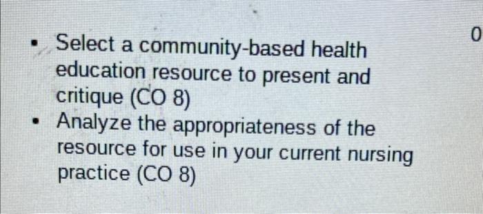 Solved - Select a community-based health education resource | Chegg.com