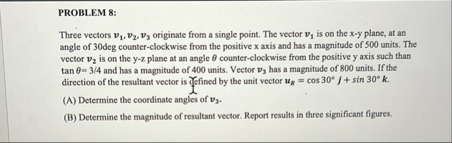 Solved PROBLEM 8:Three vectors v1,v2,v3 ﻿originate from a | Chegg.com