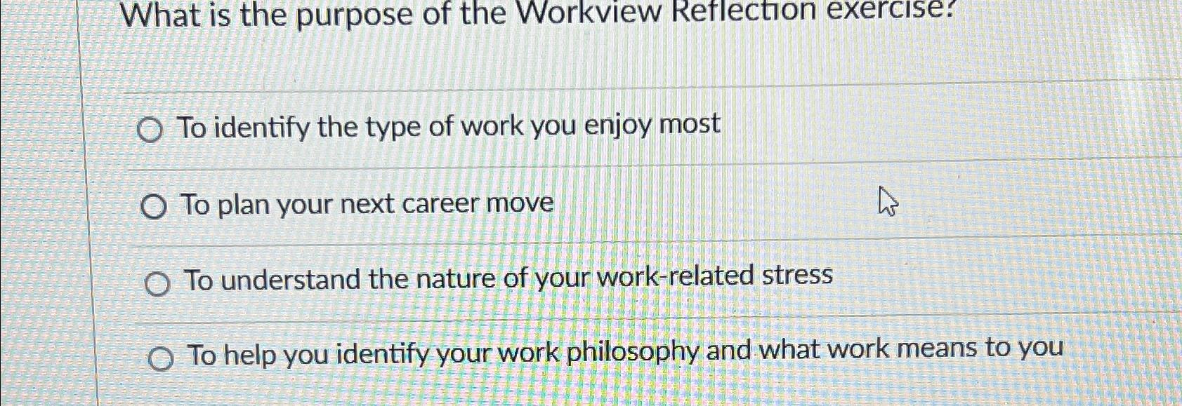 Solved What is the purpose of the Workview Reflection | Chegg.com