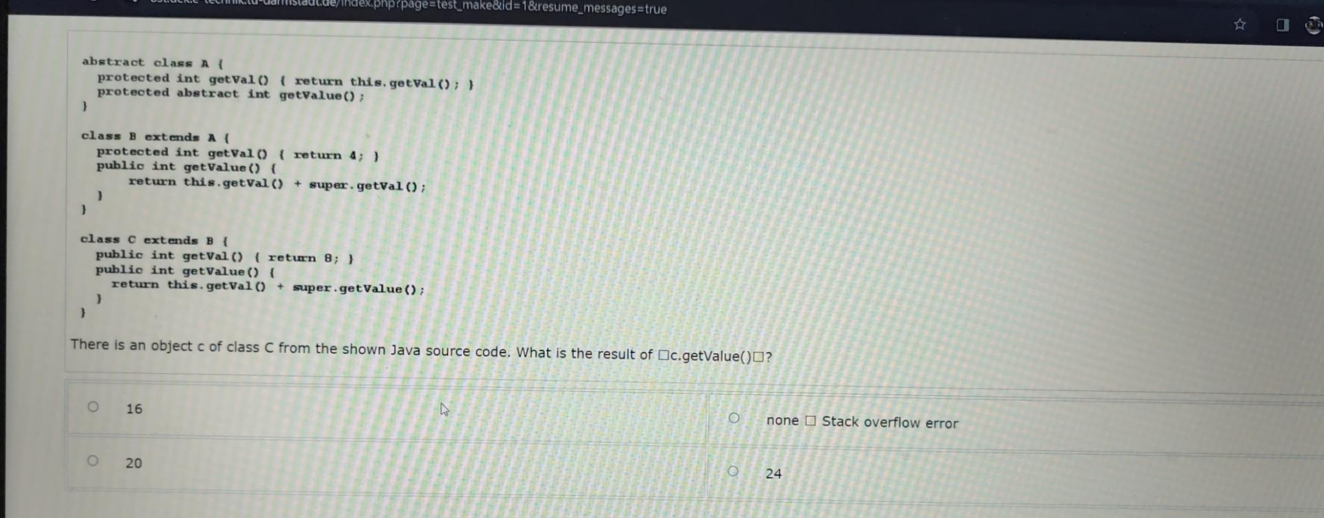 Solved abstract class Aprotected int getval () ﻿f return | Chegg.com