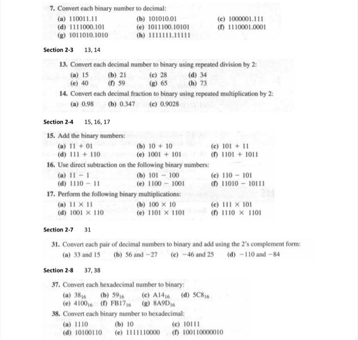 Solved 7. Convert each binary number to decimal: (a) | Chegg.com