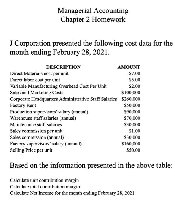 Managerial Accounting Chapter 2 Homework J | Chegg.com Managerial Accounting Chapter 2 Homework J | Chegg.com