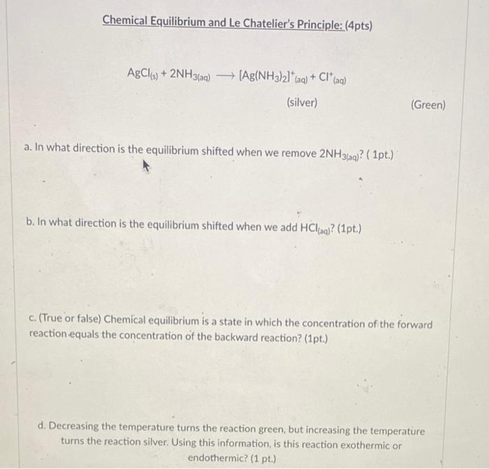 Solved Chemical Equilibrium and Le Chatelier's Principle: | Chegg.com