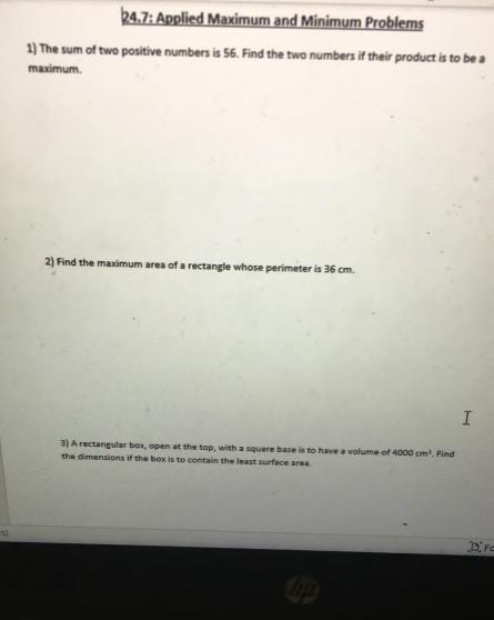 Solved 54.7: Applied Maximum and Minimum Problems 1) The sum | Chegg.com