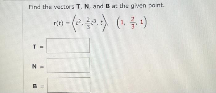 Solved Find the vectors T,N, and B at the given point. | Chegg.com
