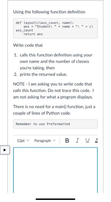 Solved Using the following function definition def | Chegg.com