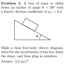 Solved Problem 5. ﻿A box of mass m ﻿slides down an incline | Chegg.com