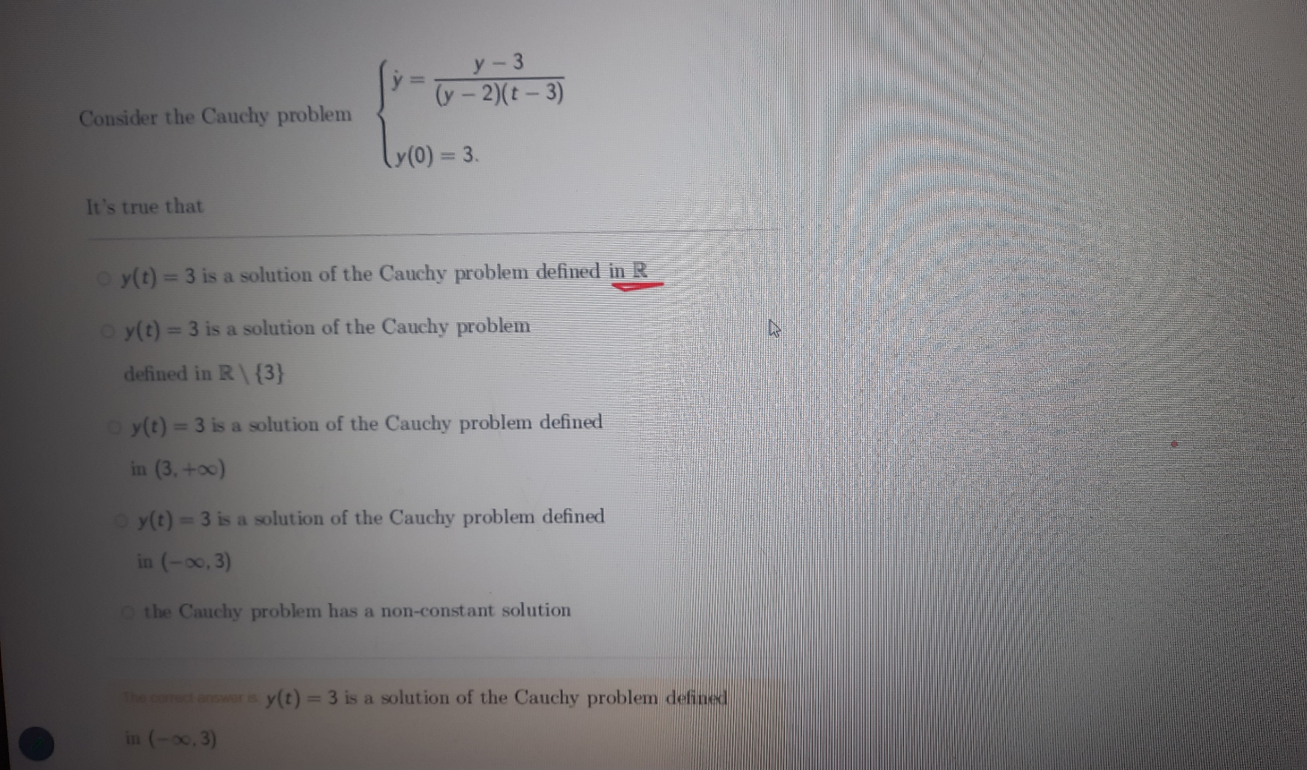 Solved Consider the Cauchy problem y˙=y-3(y-2)(t-3)y(0)=3 | Chegg.com