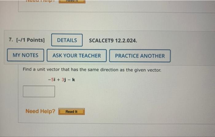 Solved 11 Points] SCALCET9 12.2.024. Find a unit vector that | Chegg.com