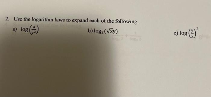 Solved 2. Use the logarithm laws to expand each of the | Chegg.com