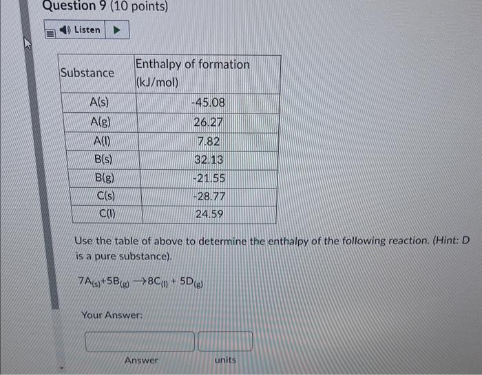 Solved Use the table of above to determine the enthalpy of | Chegg.com